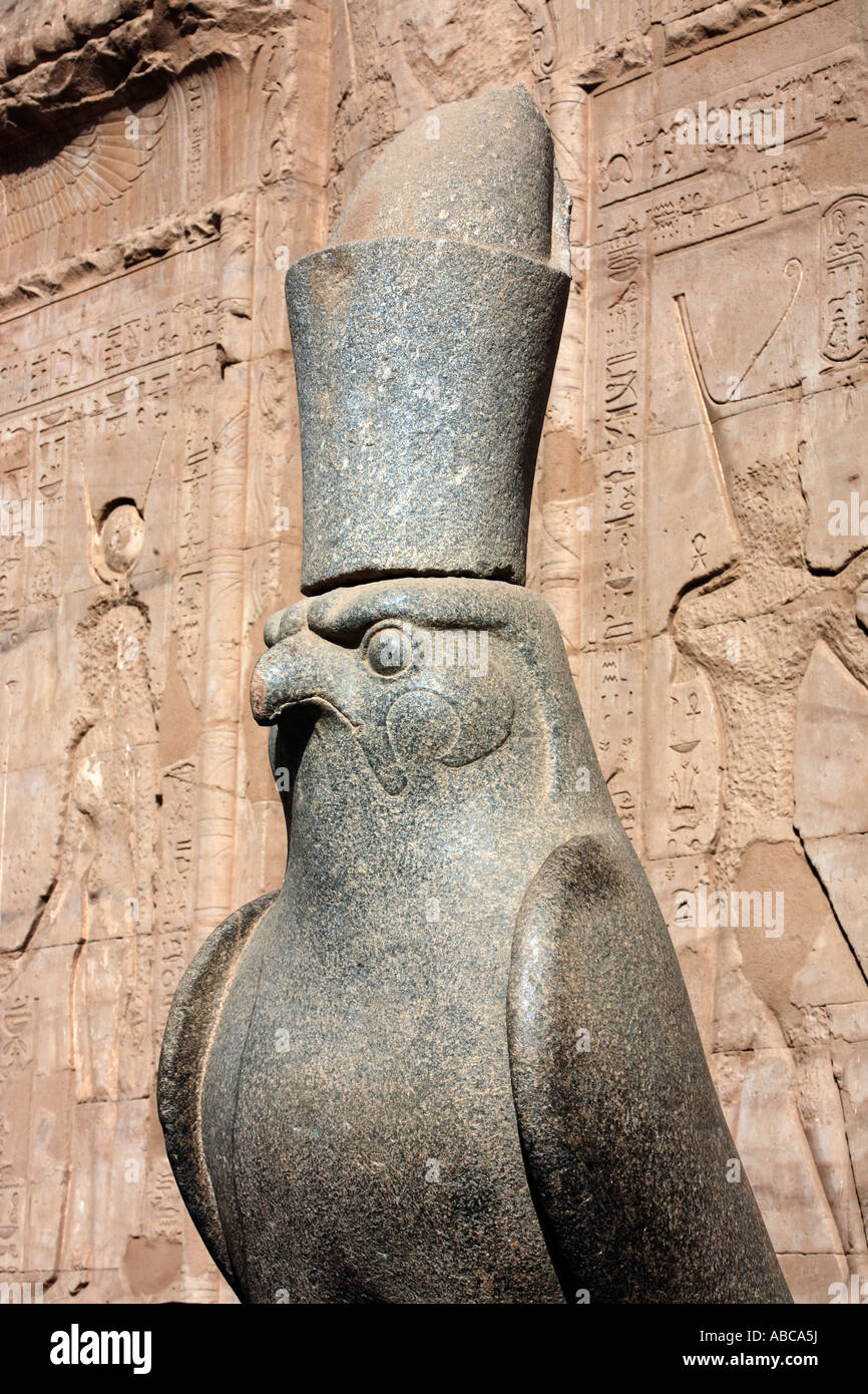 Statua di dio horus come falco in tempio di edfu immagini e fotografie ...
