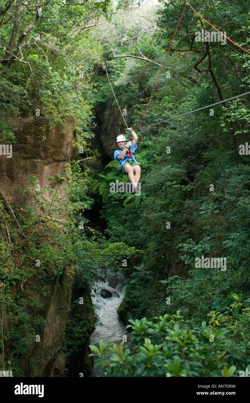 Canopy tour zipline, Rio Blanco canyon, Hacienda Guachipelin, Rincon de ...