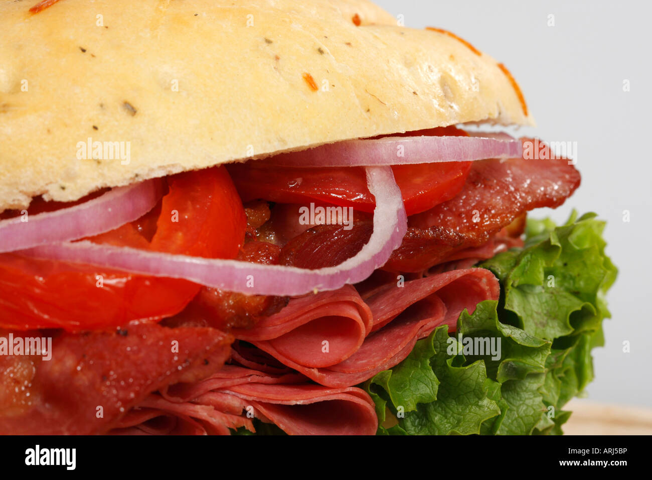 Primo piano del panino di focaccia che serve cibo fatto in casa ...