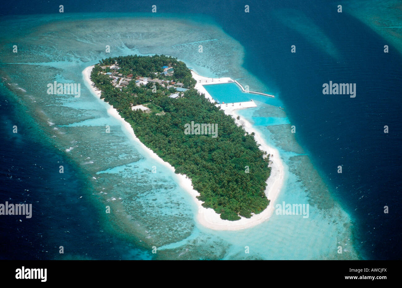 Vista aerea delle Isole Maldive Maldive Oceano Indiano Meemu Atoll Foto ...