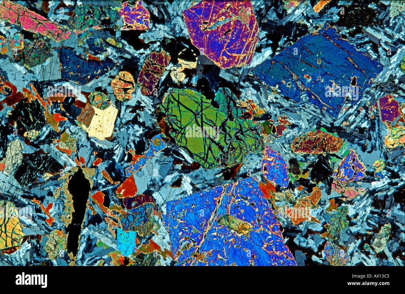 Rock Augite sienite sezione sottile che mostra dei minerali attraverso ...