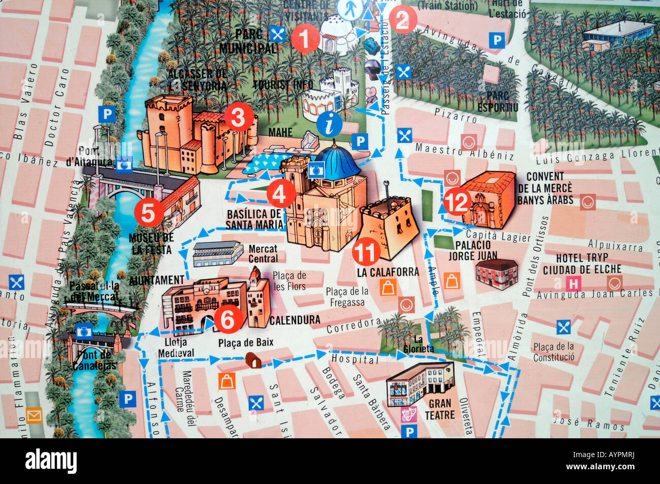 Mappa, centro di Elche, Elx, Alicante, Costa Blanca, Spagna Foto stock ...