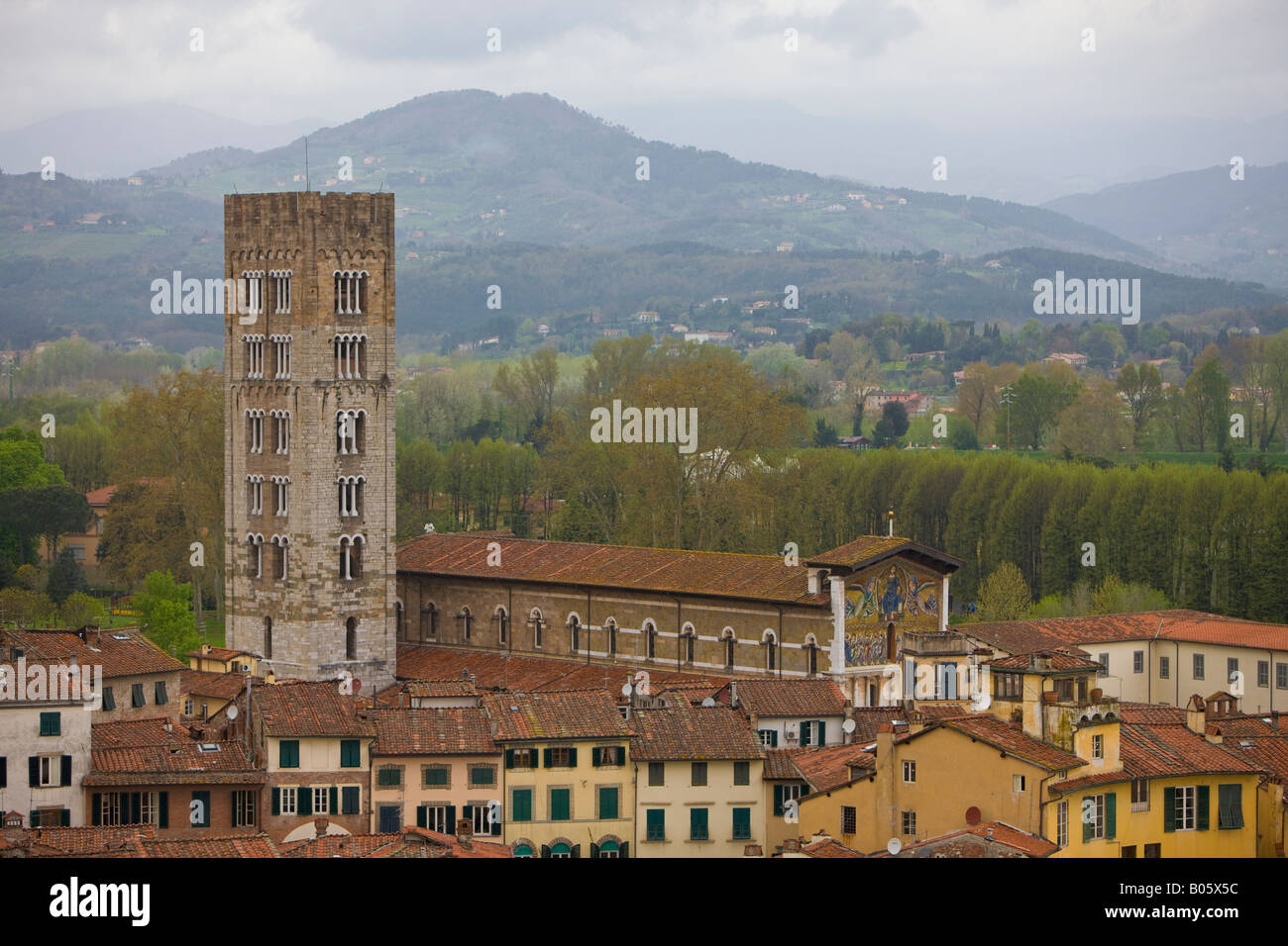 Vista dalla Torre Guinigi (torre) della Basilica di San Frediano con il ... Vista dalla Torre Guinigi (torre) della Basilica di San Frediano con il ...