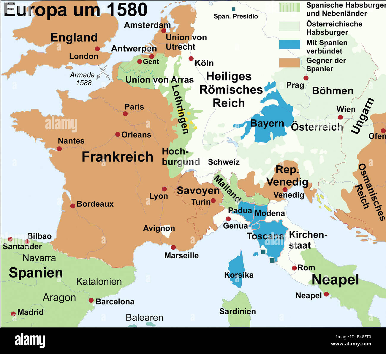 Cartografia, mappe storiche, tempi moderni, Europa circa 1580 Foto ...