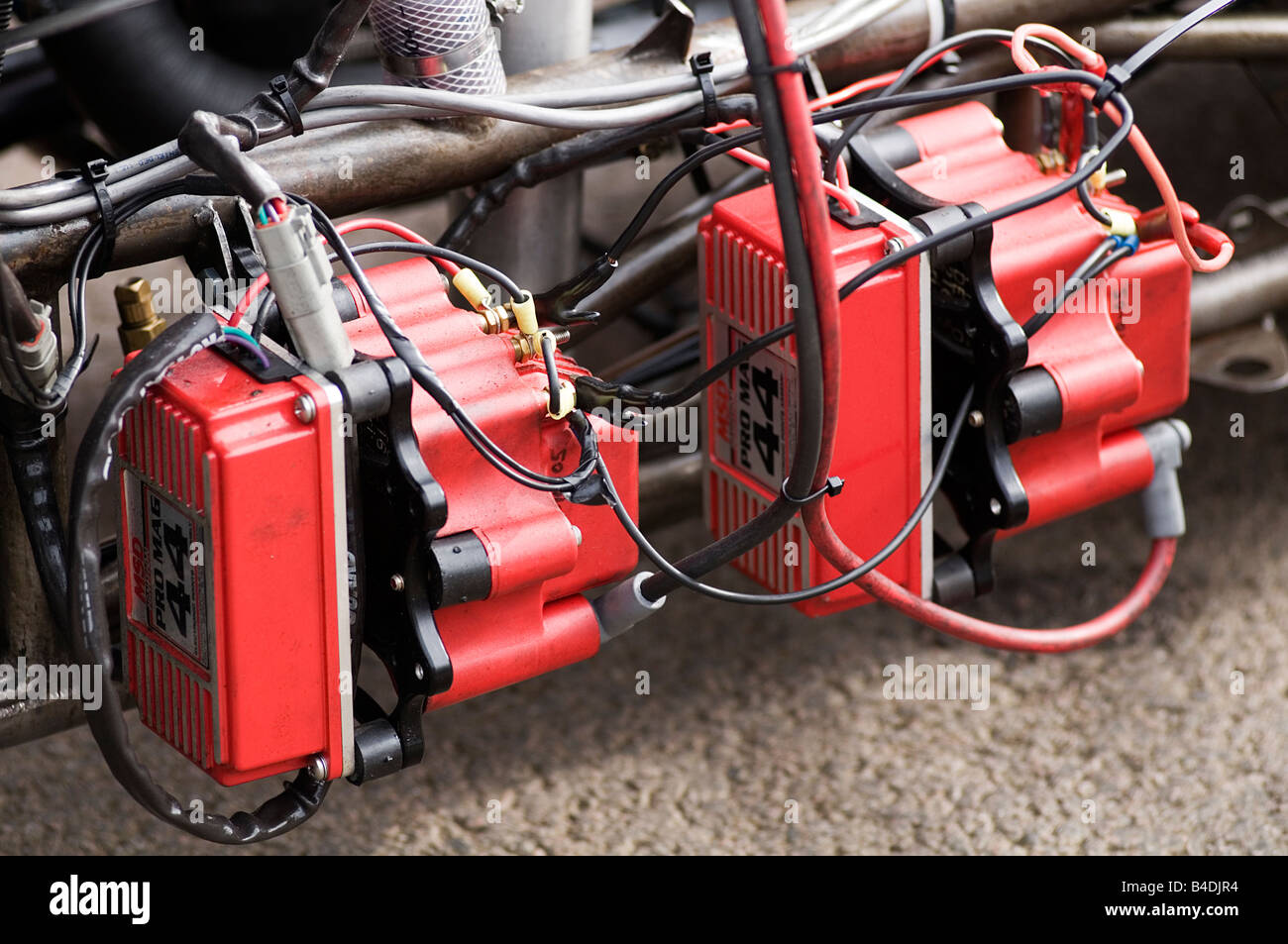 Scintilla di accensione sistema su un top fuel dragster trasformatore ...