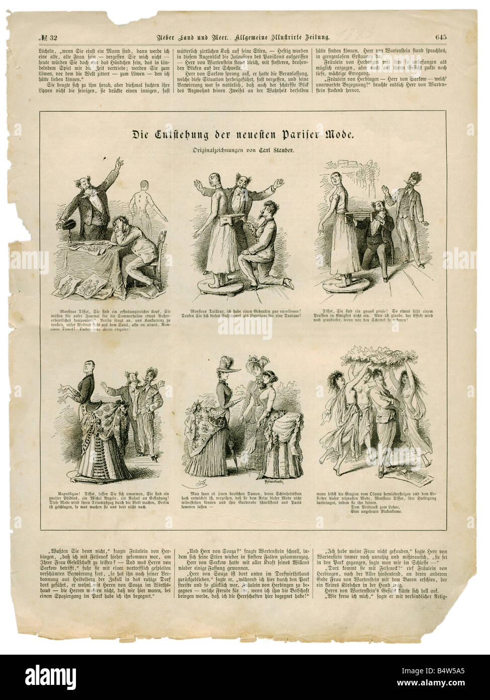 Moda, 19th secolo, moda donna, Francia, caricature, 'Die Entstehung der ...