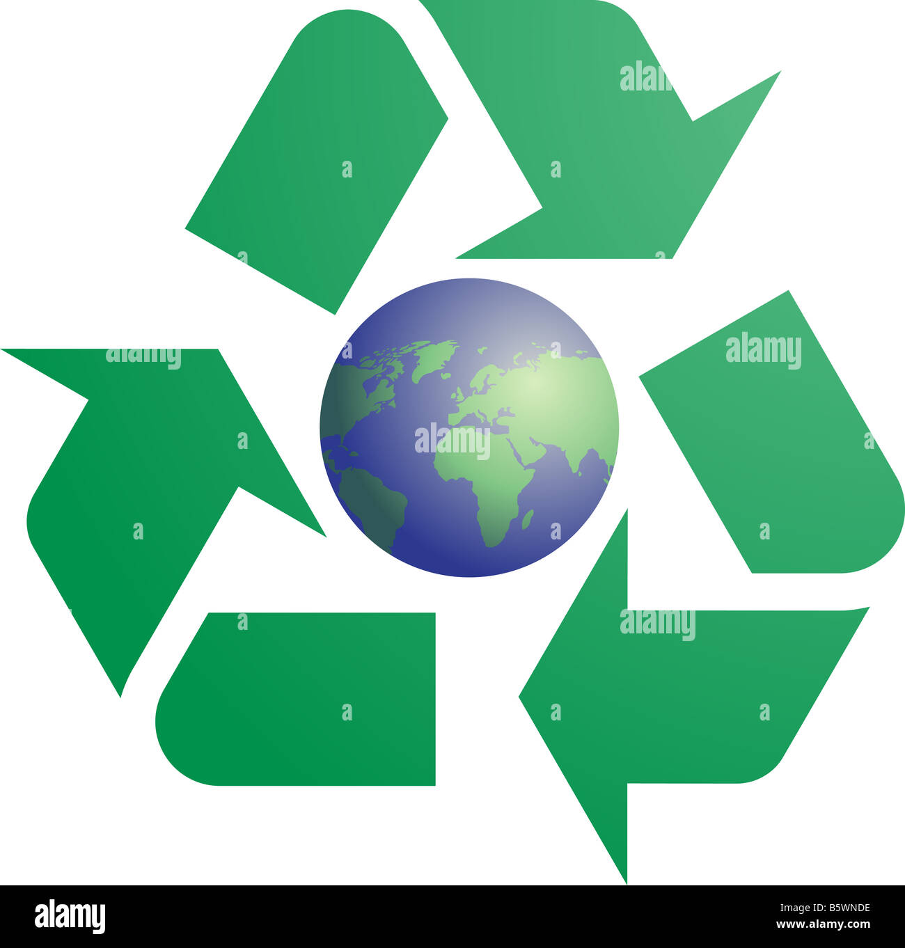 Riciclo eco simbolo illustrazione di tre frecce di puntamento con mondo ...