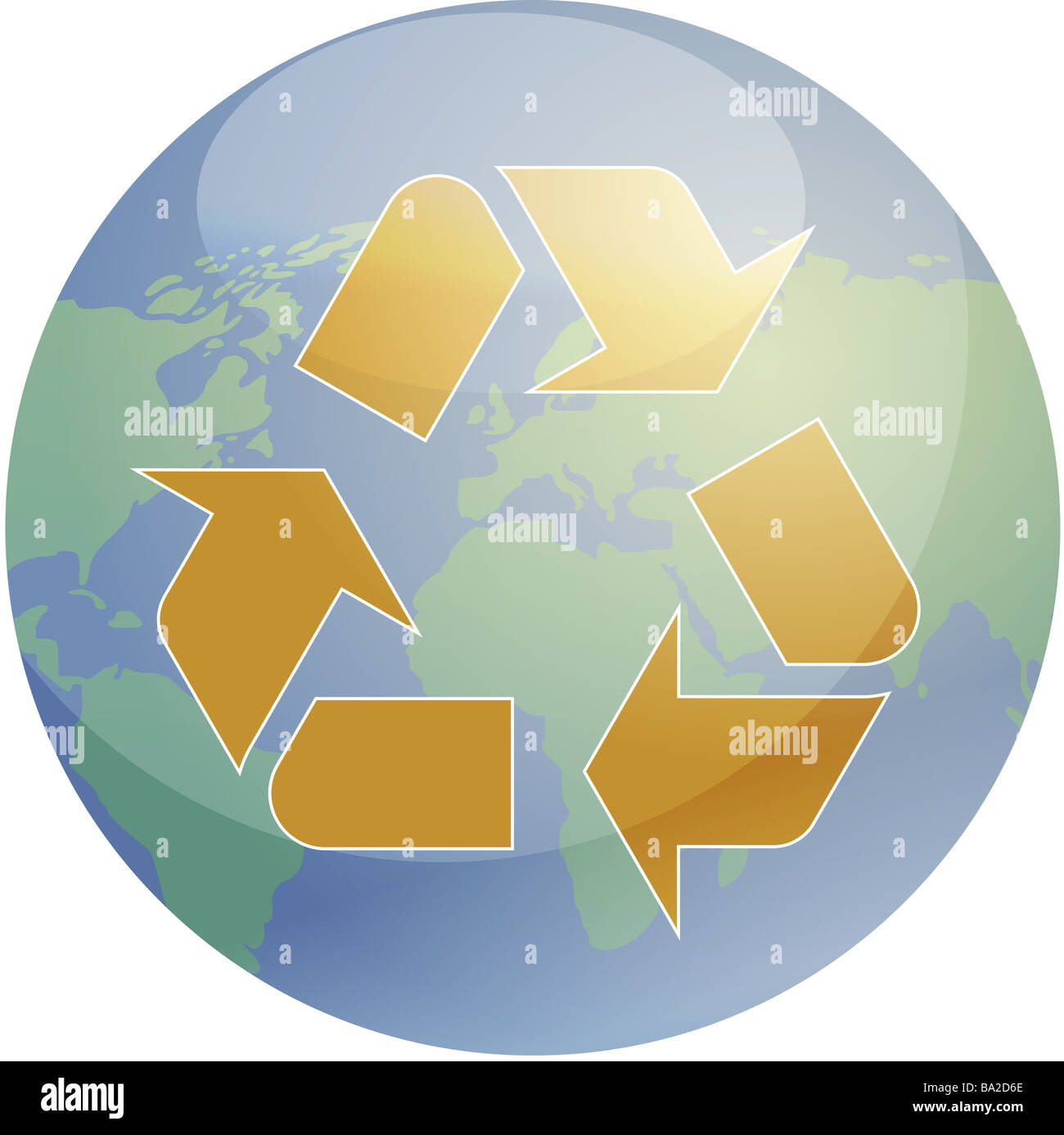 Riciclo eco simbolo illustrazione di tre frecce rivolte al mondo Mappa ...