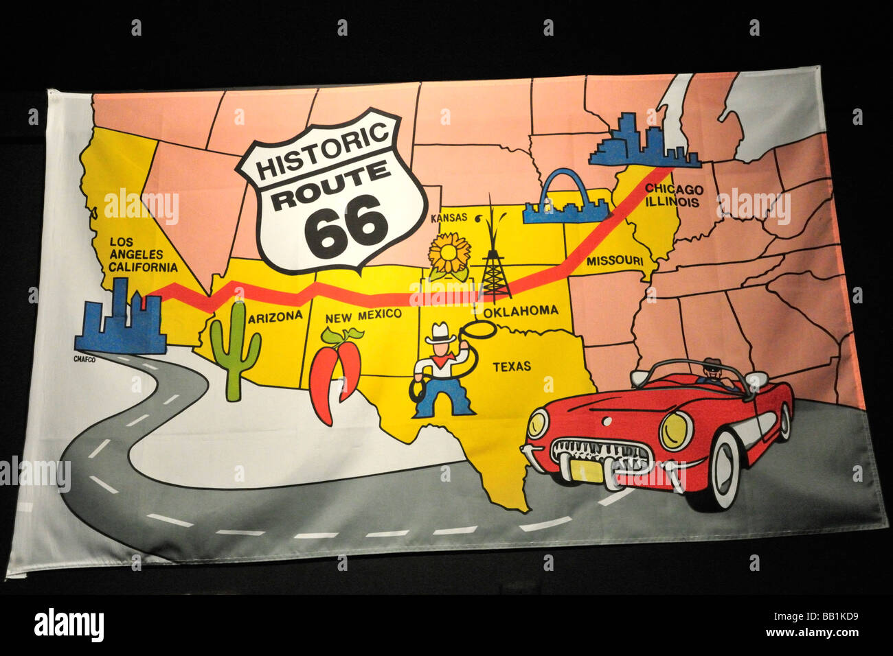 Panno mappa visualizzata alla Route 66 museo che mostra il percorso ...