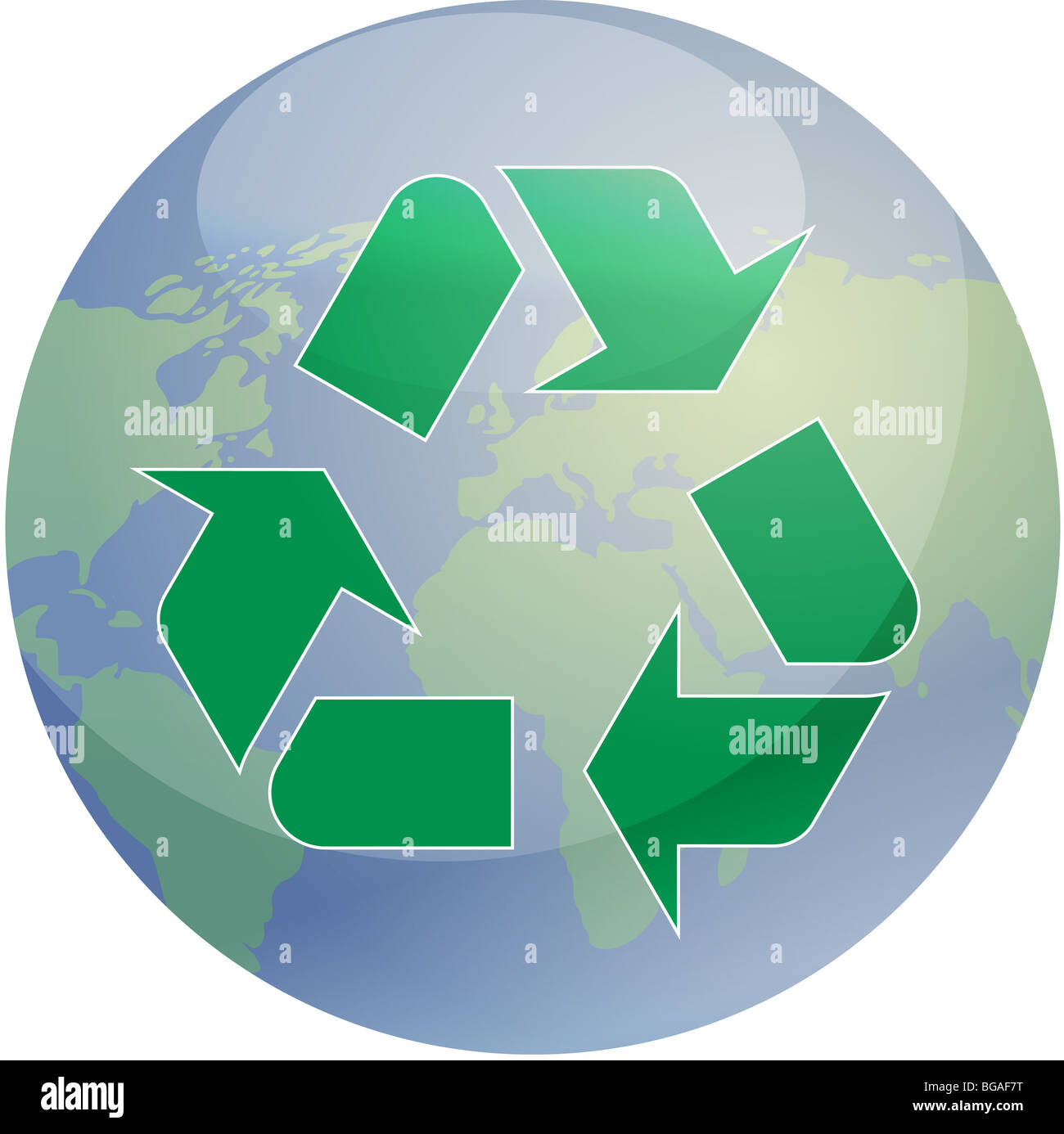 Riciclo eco simbolo illustrazione di tre frecce rivolte al mondo Mappa ...