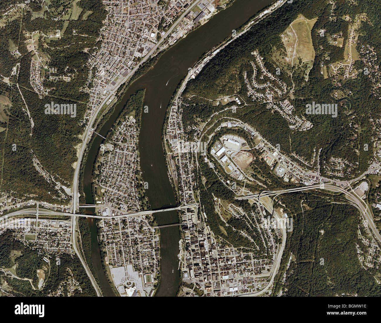 Mappa aerea vista al di sopra Wheeling West Virginia fiume Ohio ...