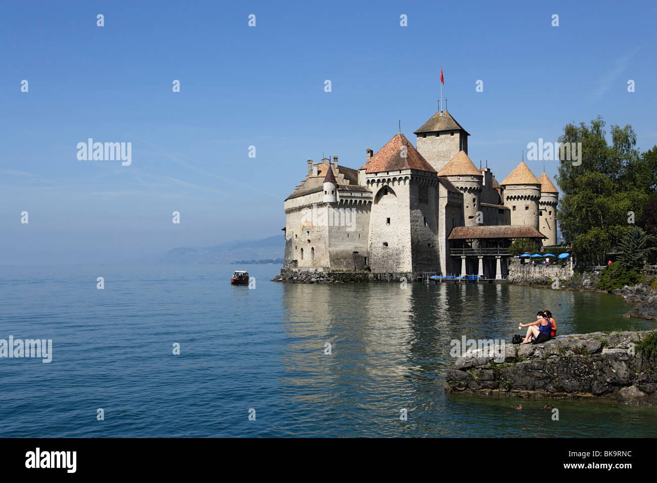Il Castello di Chillon sul lago di Ginevra, Veytaux, Vaud, Svizzera ...