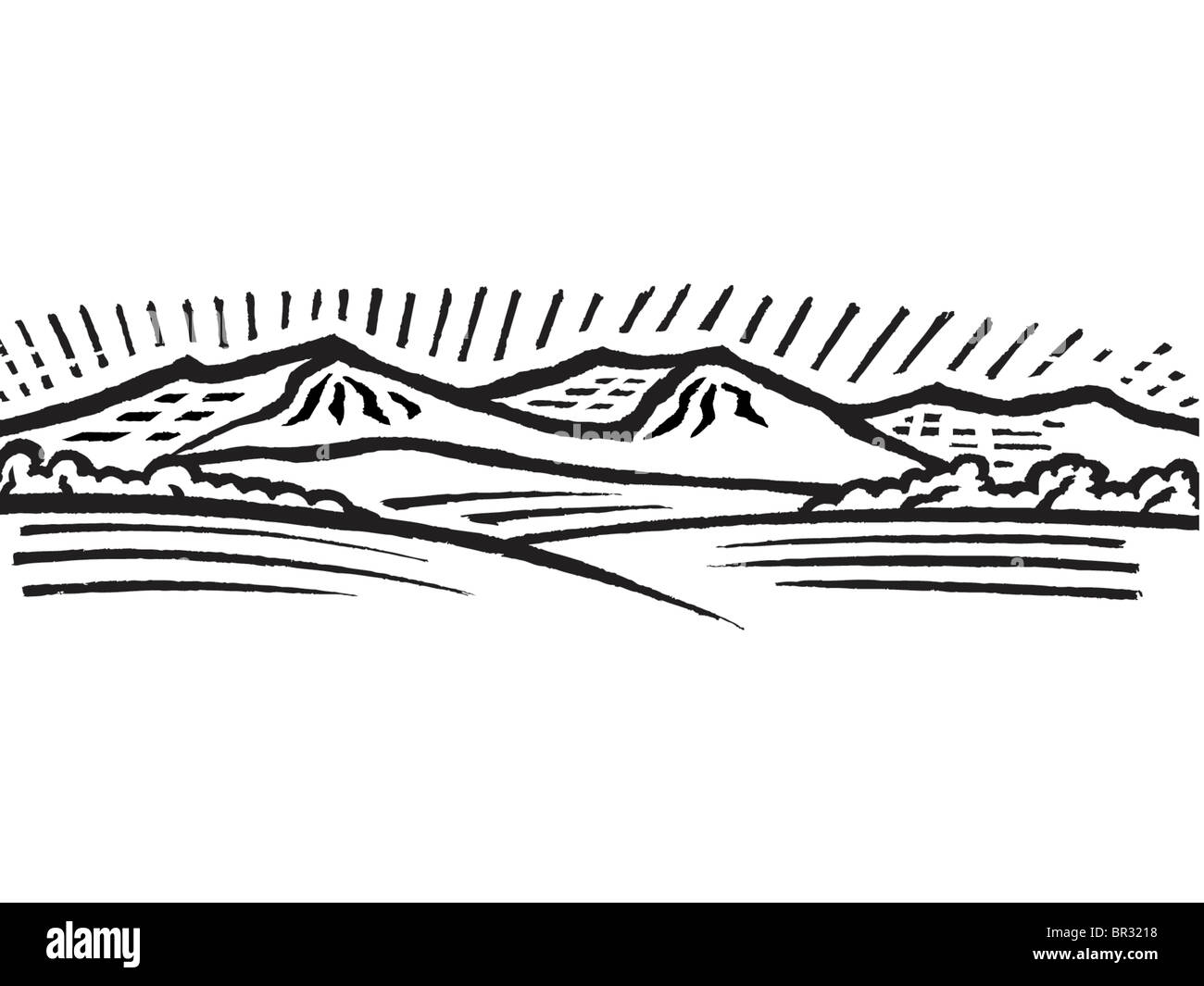 Disegno bianco e nero panorama montagne immagini e fotografie stock ad ...