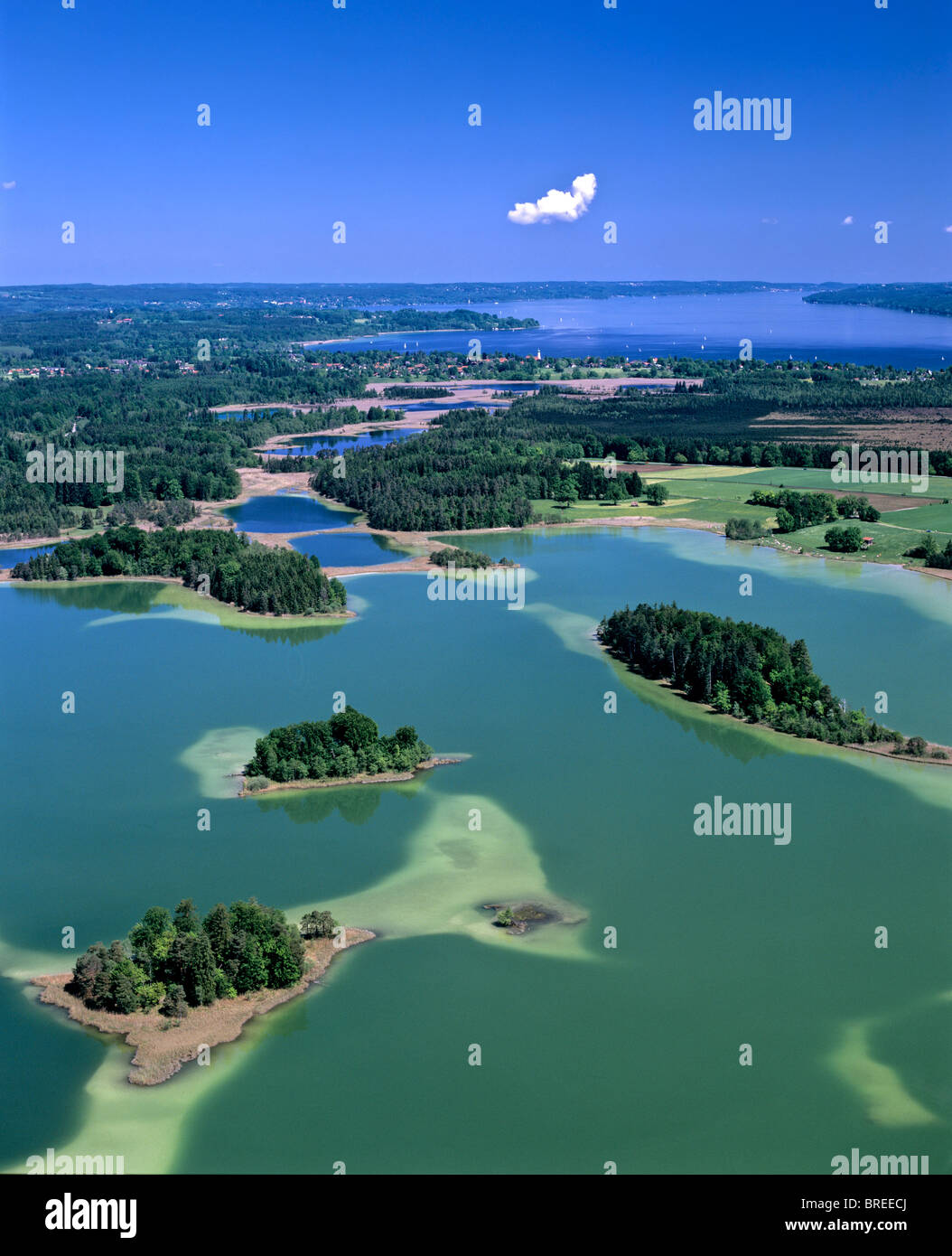 Fotografia aerea, Osterseen laghi vicini Iffeldorf, nel retro Seeshaupt ...