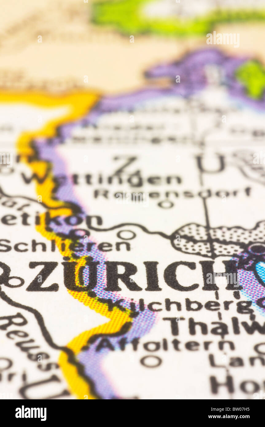 Close up di Zurigo sulla mappa, città della Svizzera Foto stock - Alamy
