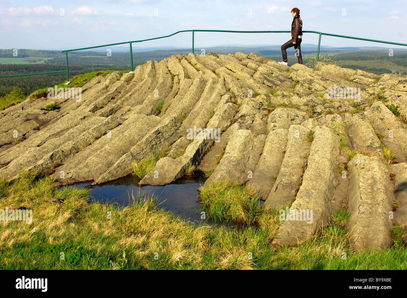 Affioramento di orizzontale di basalto colonnare, Geotope Hirtstein, i ...