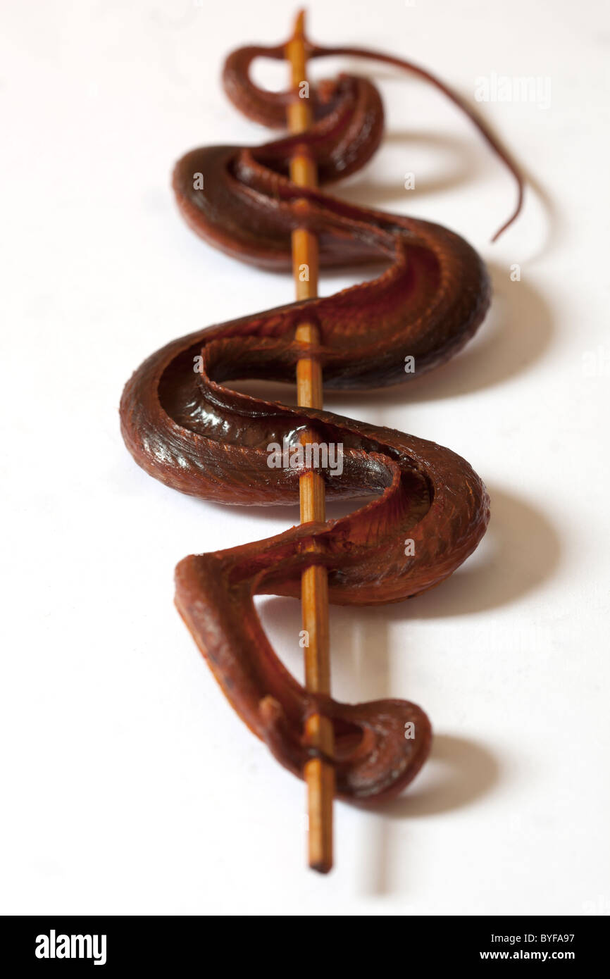 Serpente cotto su un bastone come venduto a Pechino in Cina - un ...