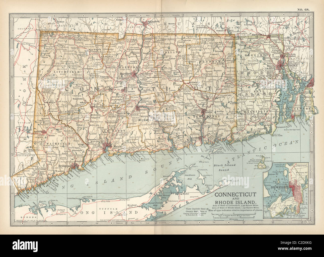 Mappa di Connecticut e Rhode Island Foto stock - Alamy