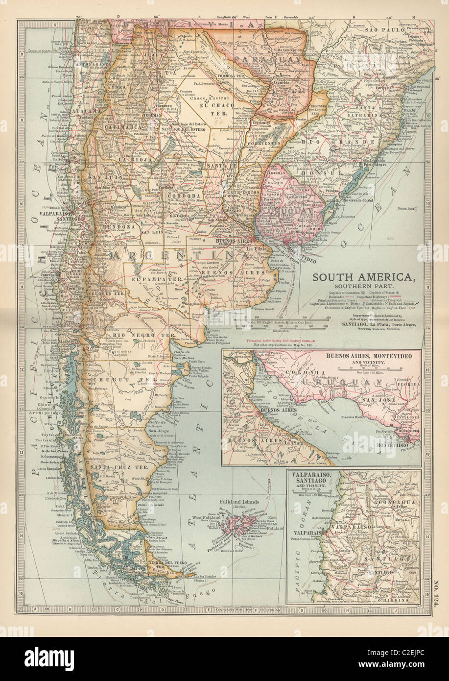 Mappa della parte meridionale del sud america immagini e fotografie ...