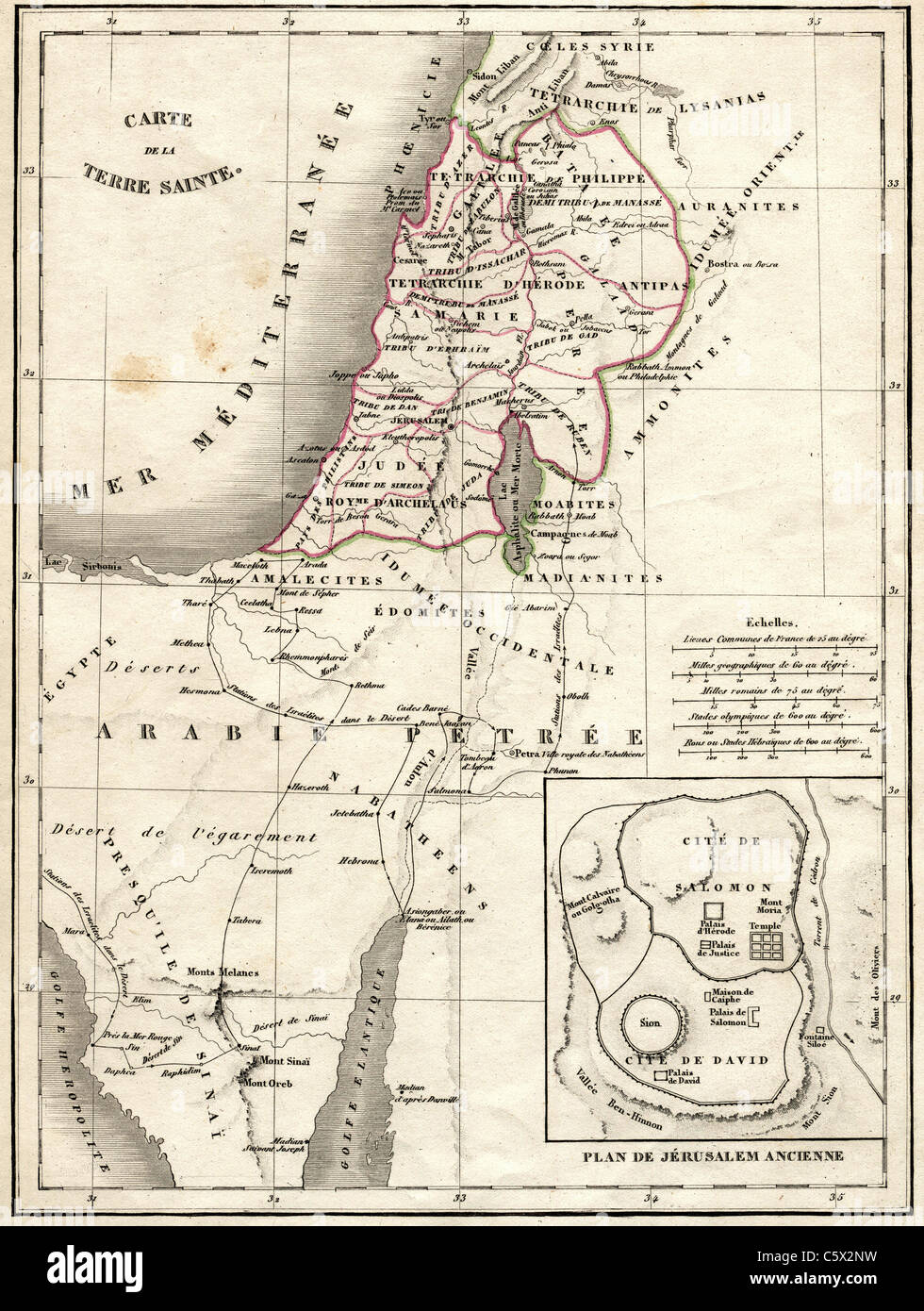 Carte de la Terre Sainte (mappa della Terra Santa) Mappa antiquario da ...