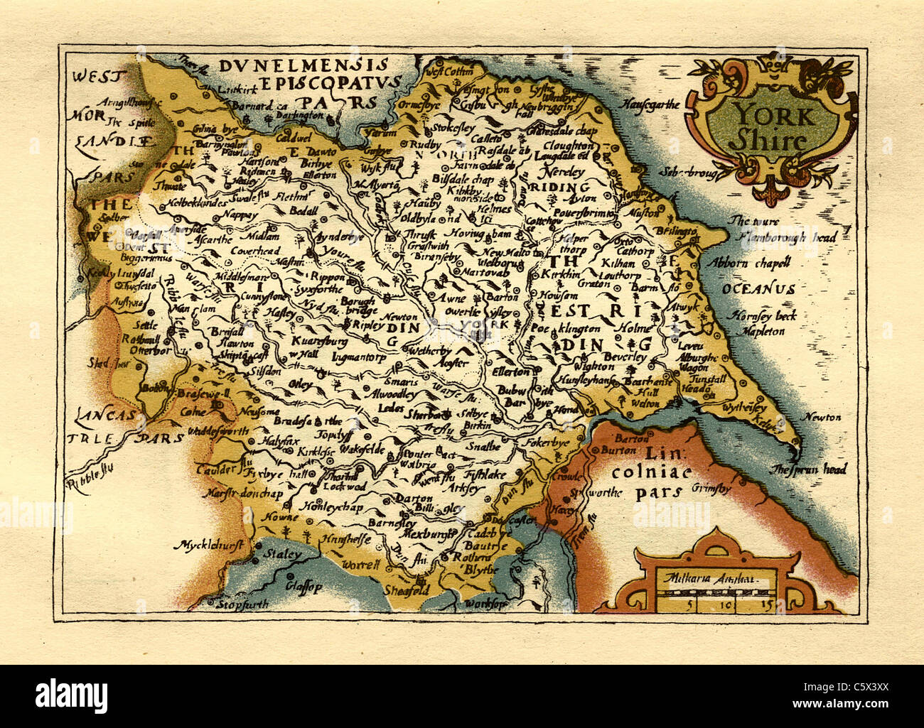 Yorkshire - Old English County Map da John velocità, circa 1625 Foto ...