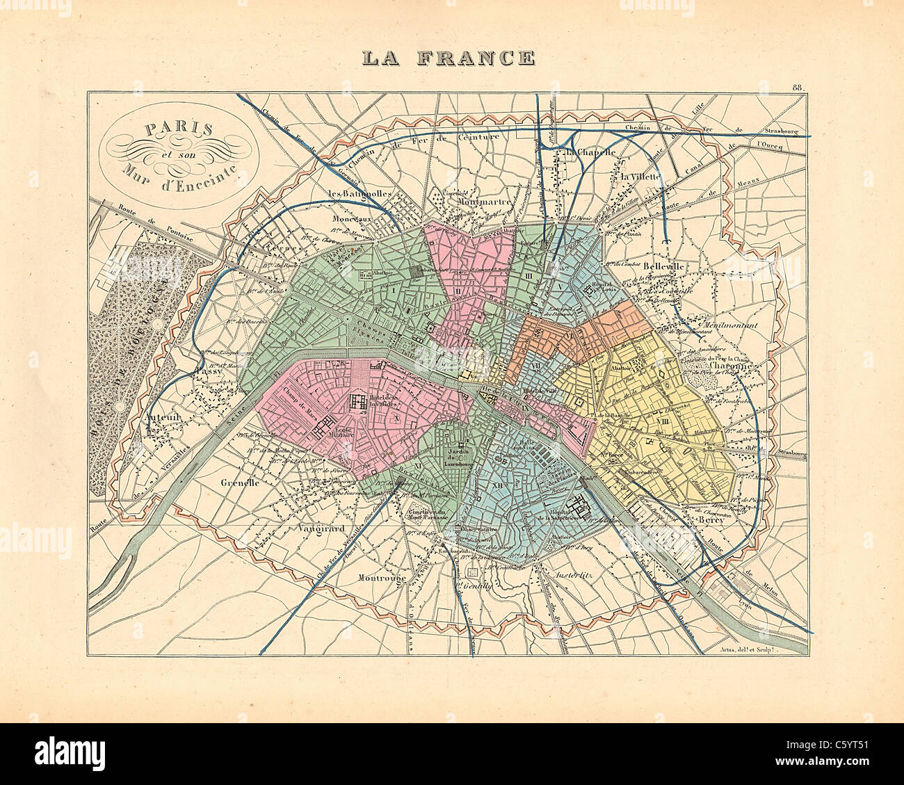Paris et figlio Mur d'Enceinte (Parigi parete) mappa da un Francese ...