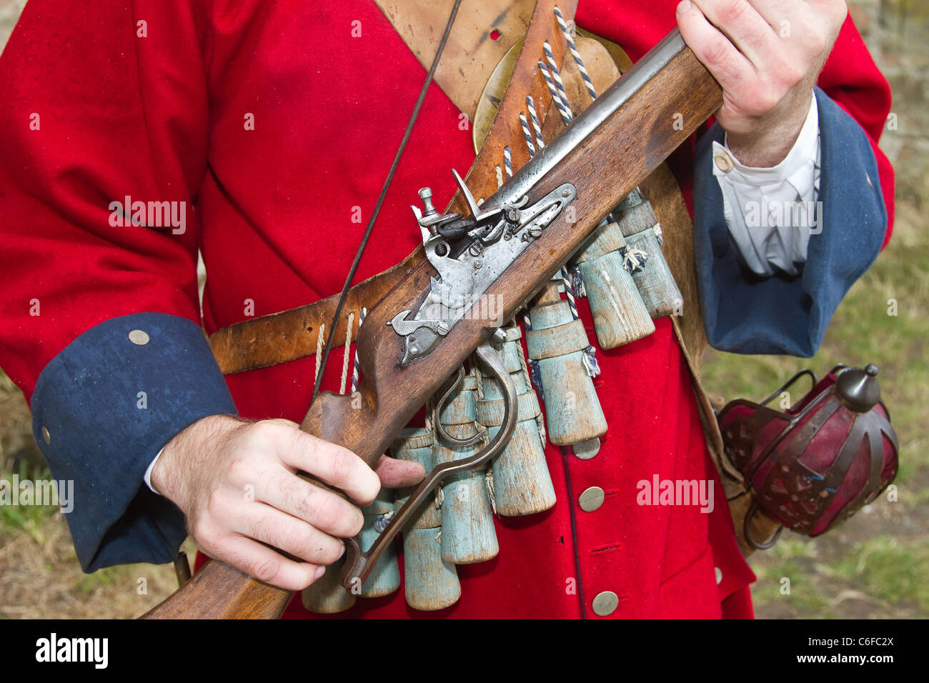 Musketman o Musketeer Fusilier con armi da fuoco di 17th secolo, gruppo ...