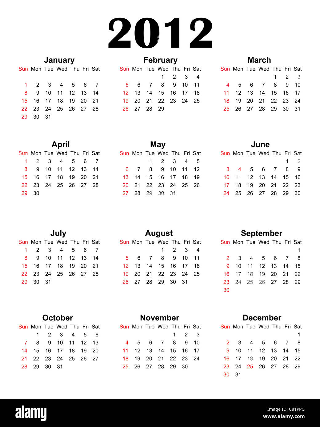 Completo di calendario 2012 Foto stock - Alamy