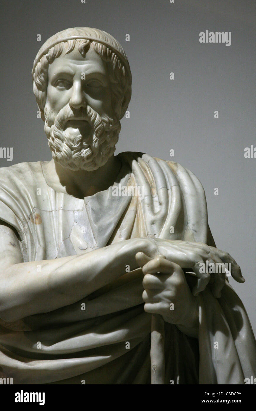 Statua in marmo del filosofo o Omero da Ercolano nel Museo Archeologico ...