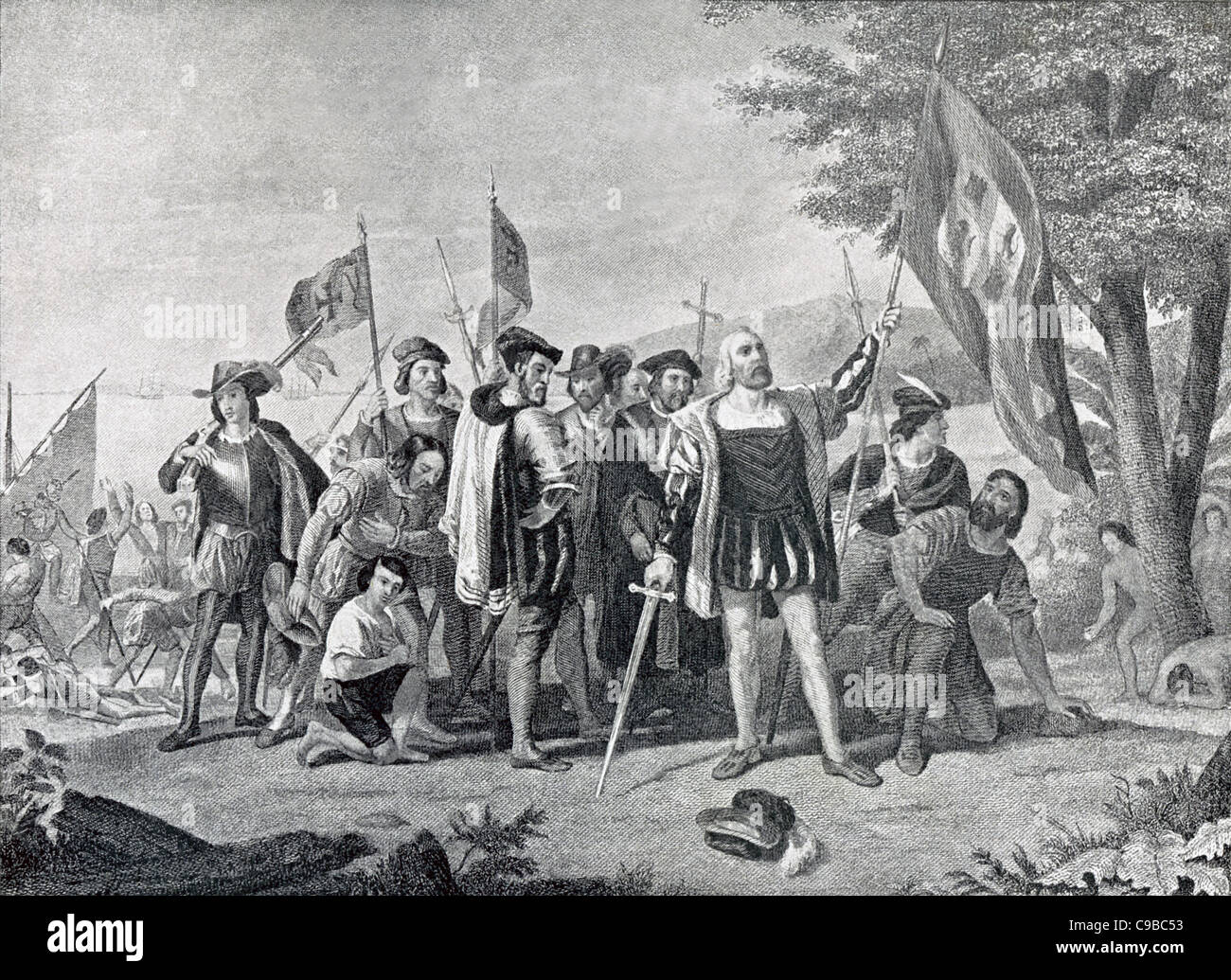 Cristoforo Colombo e il suo equipaggio sbarcano sull isola che egli ...