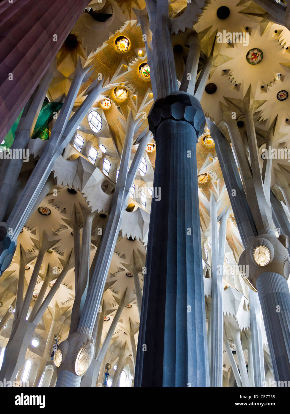 Colonne interne nella cattedrale di Gaudì, la Sagrada Familia - una ...