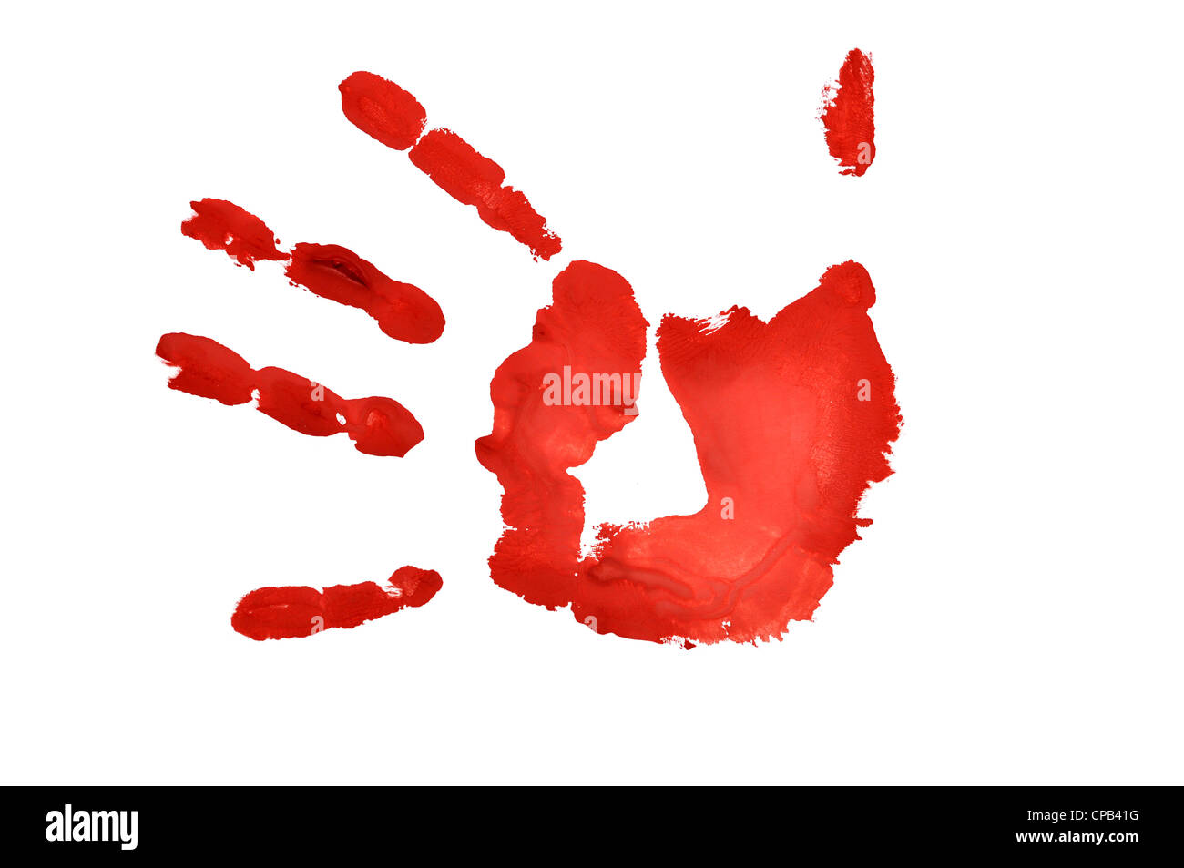 Mano rossa imprint su sfondo bianco Foto stock - Alamy