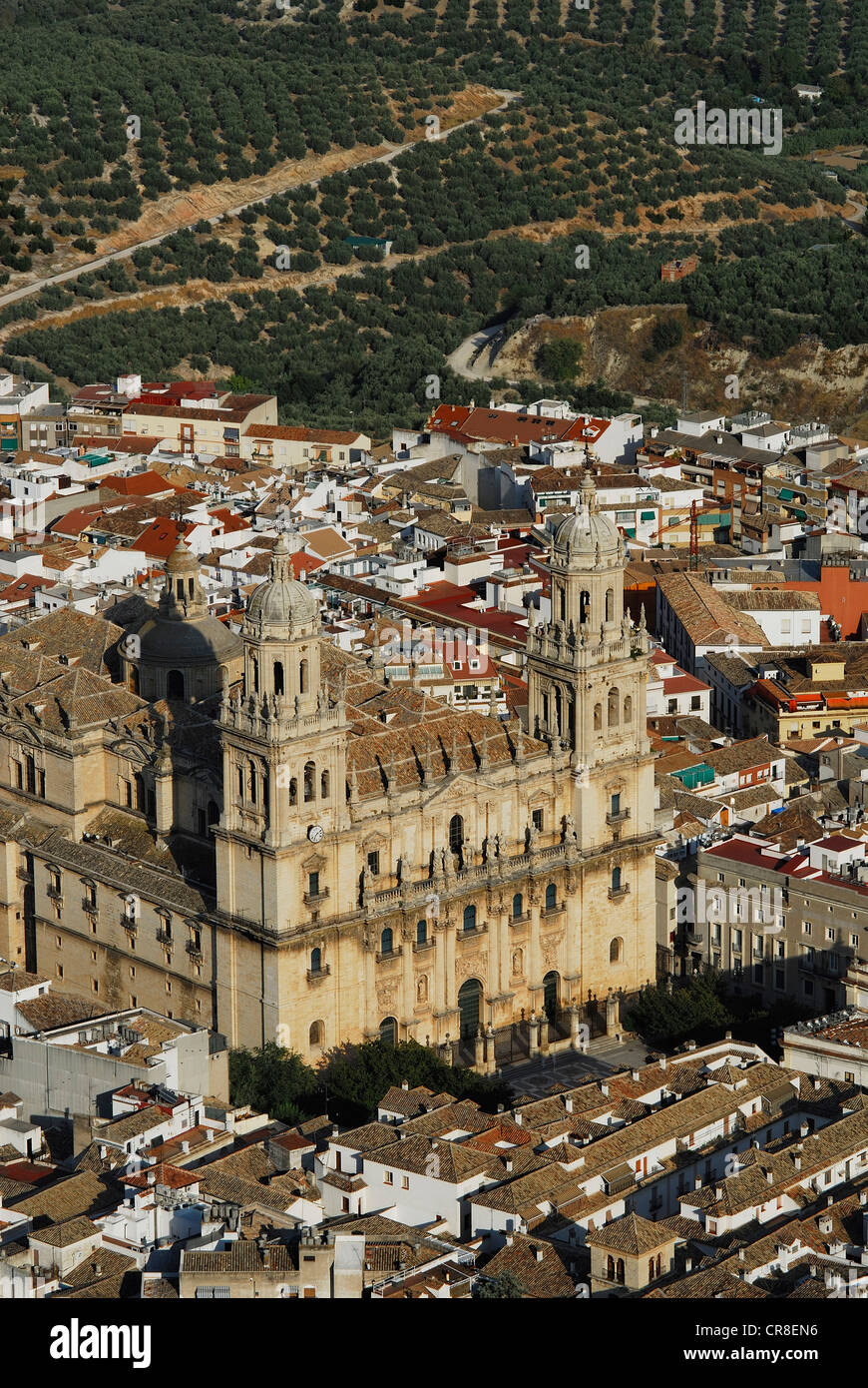Spagna, Andalusia, Jaen, la città e la cattedrale dalla Castillo de ...