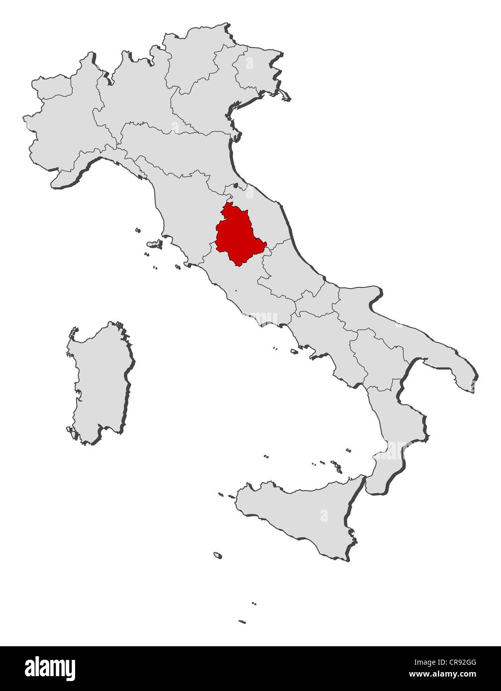 Mappa politica dell Italia con le diverse regioni in cui l'Umbria è ...