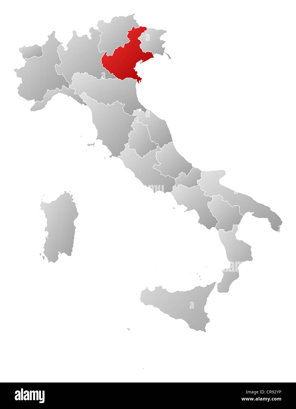 Mappa politica dell Italia con le diverse regioni dove il Veneto è ...