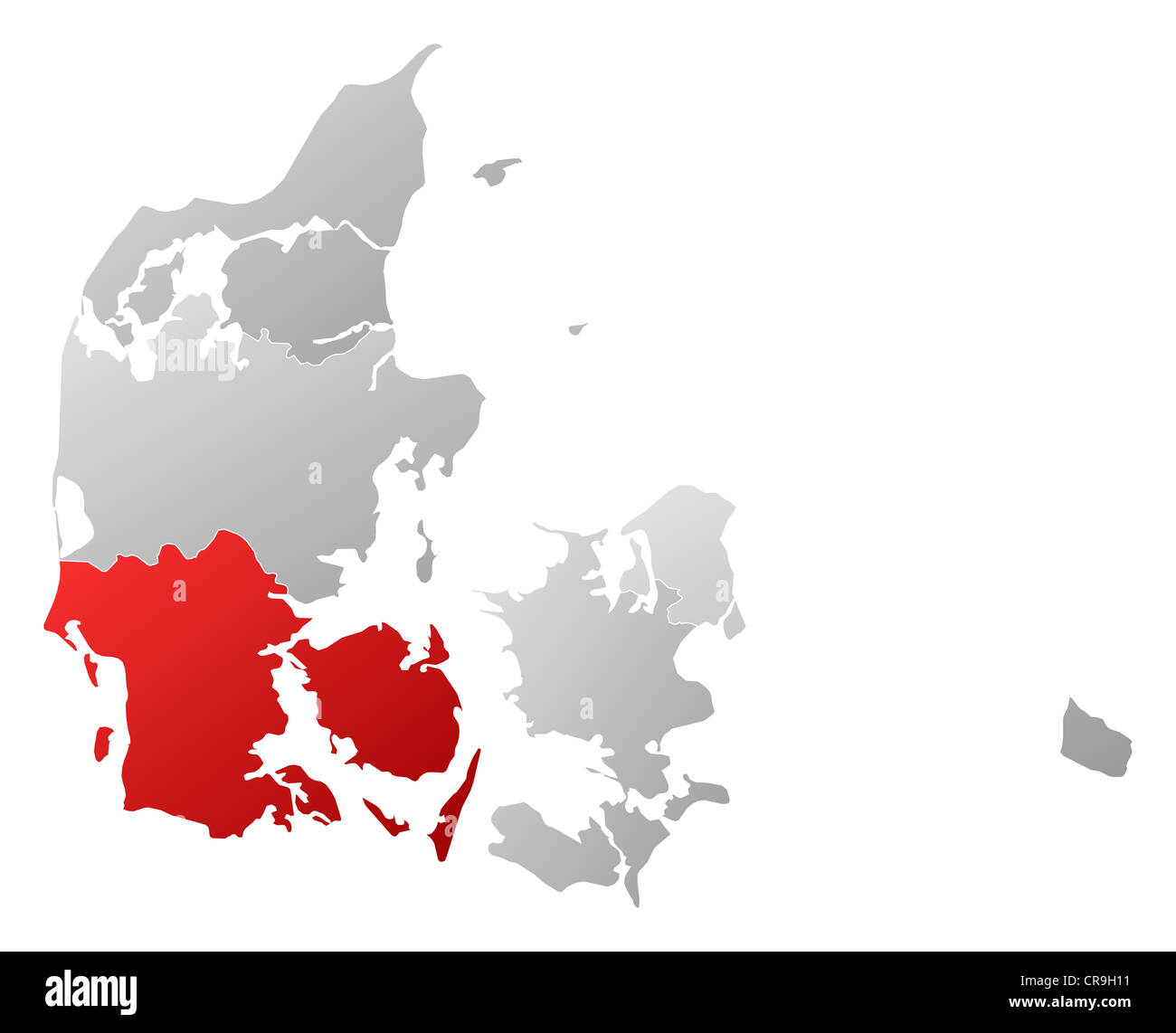 Mappa Politico di Danmark con le diverse regioni dove il sud della ...