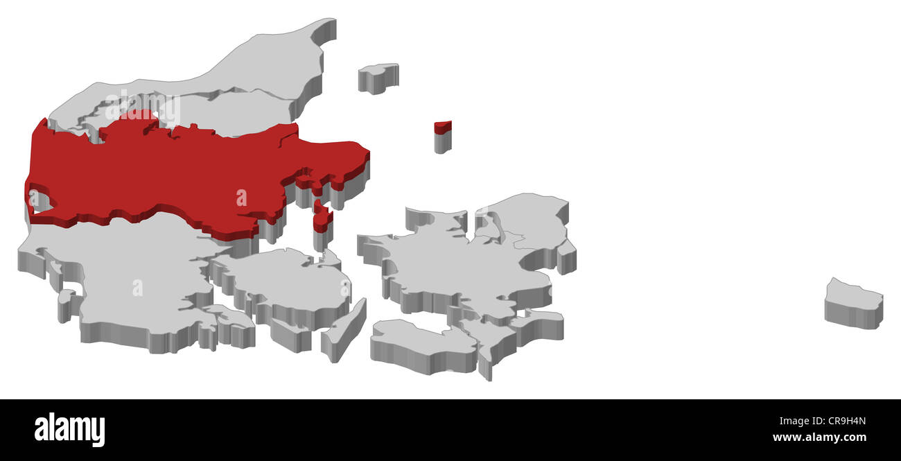 Mappa Politico di Danmark con le diverse regioni in cui la Danimarca ...