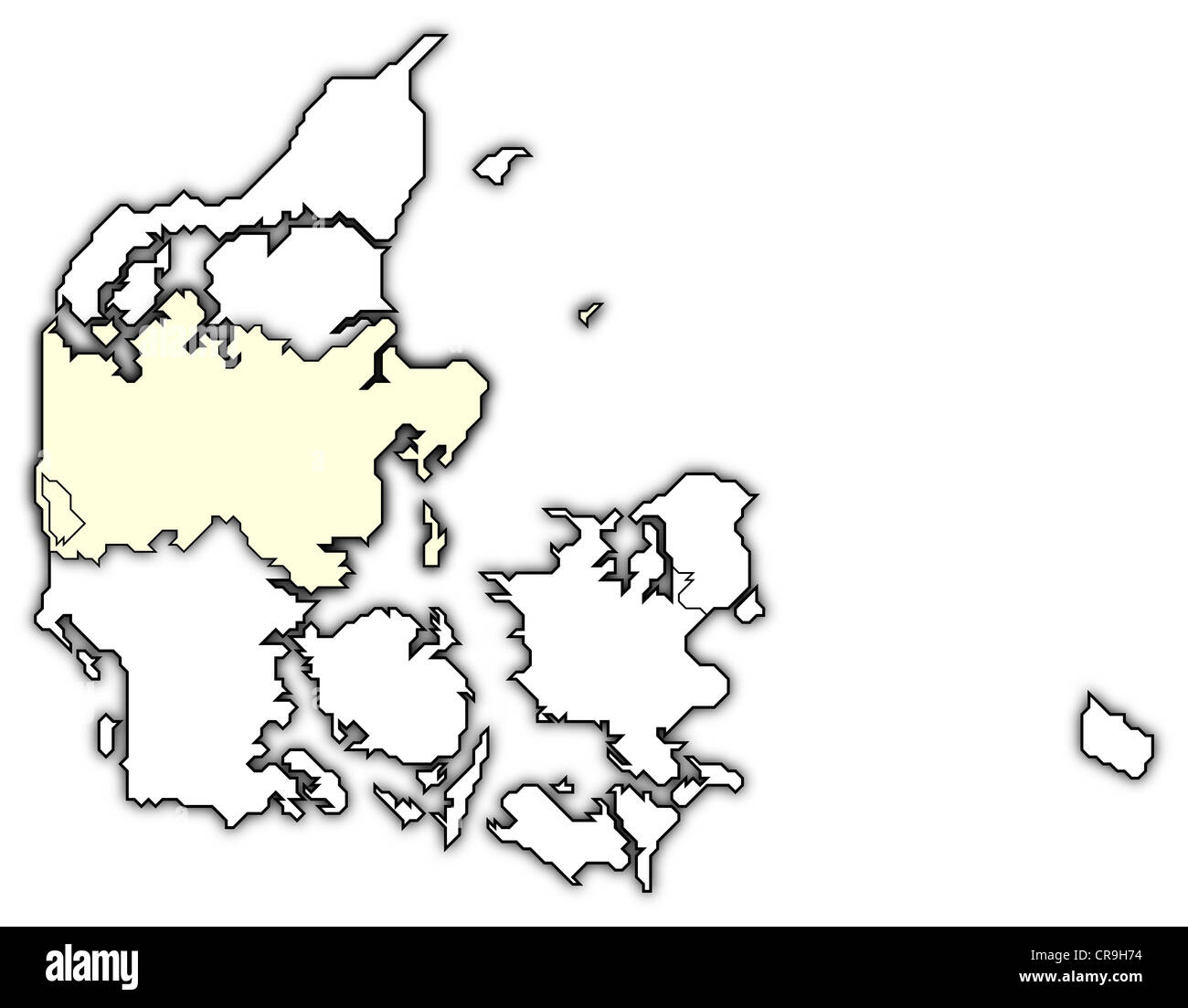 Mappa Politico di Danmark con le diverse regioni in cui la Danimarca ...