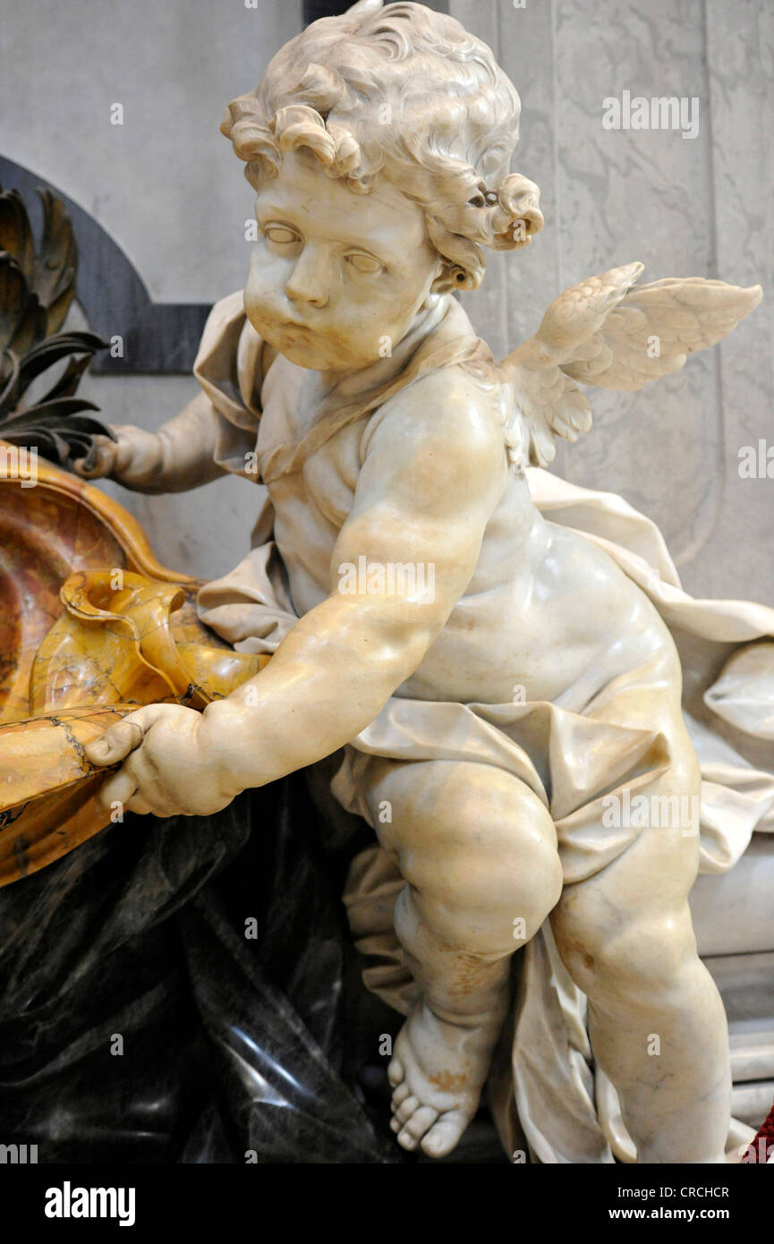 Putto in marmo su un acquasantiera, Basilica di San Pietro e la Città ...