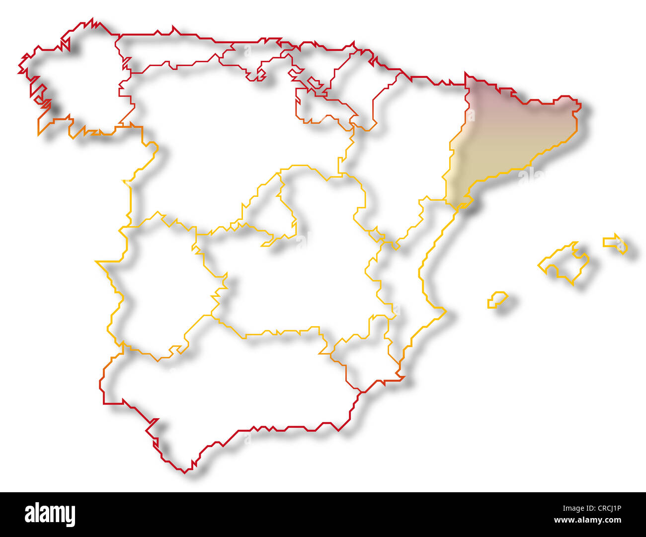 Mappa politica della Spagna con le diverse regioni in cui la Catalogna ...