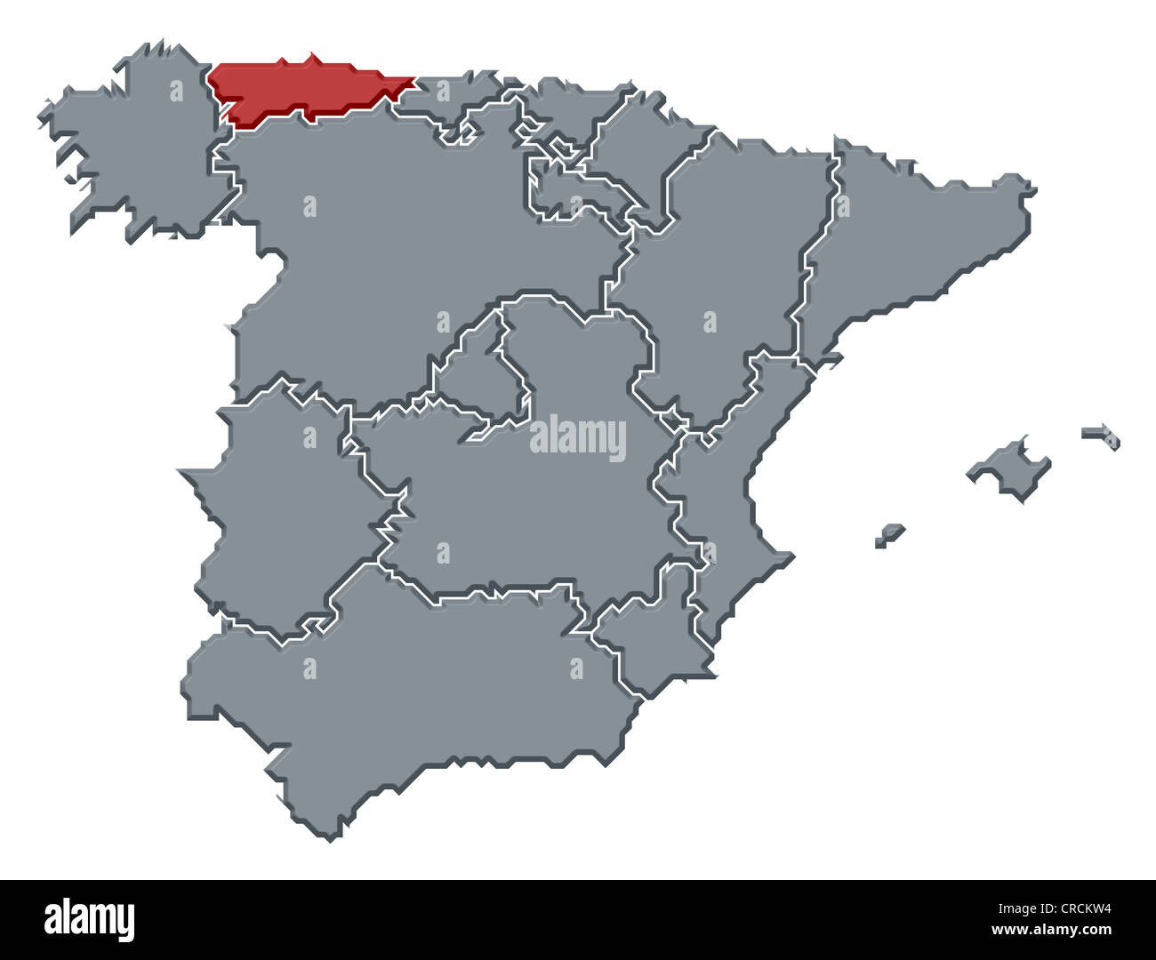 Mappa politica della Spagna con le diverse regioni dove le Asturie è ...
