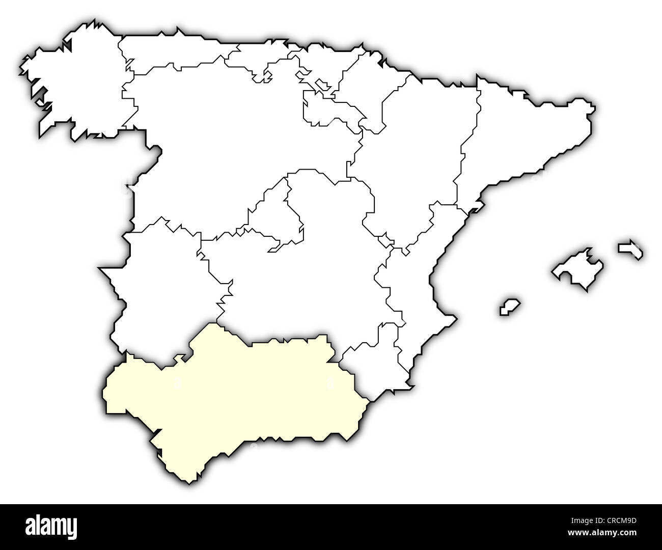 Mappa politica della Spagna con le diverse regioni in cui l'Andalusia è ...