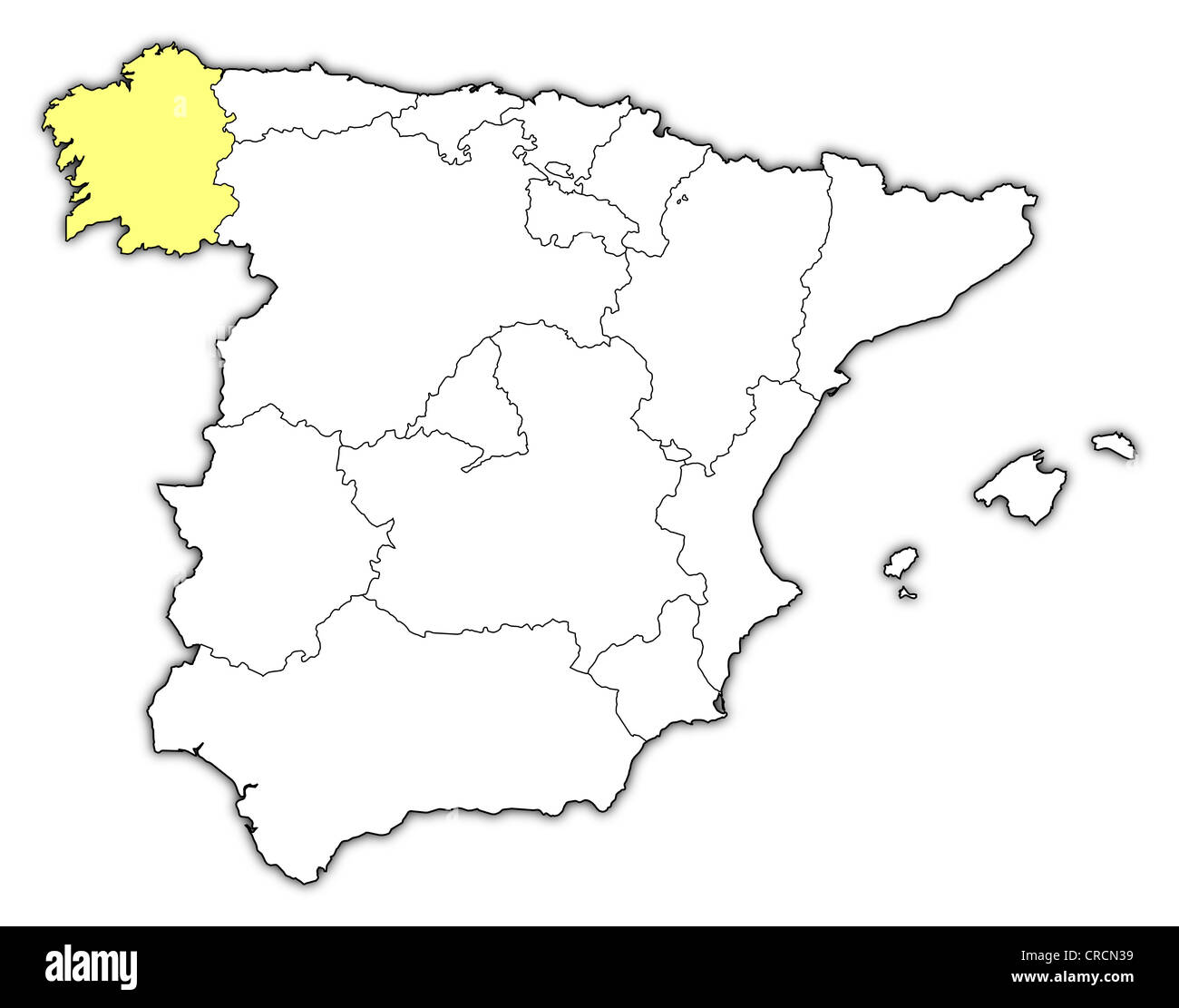 Mappa politica della Spagna con le diverse regioni dove la Galizia è ...