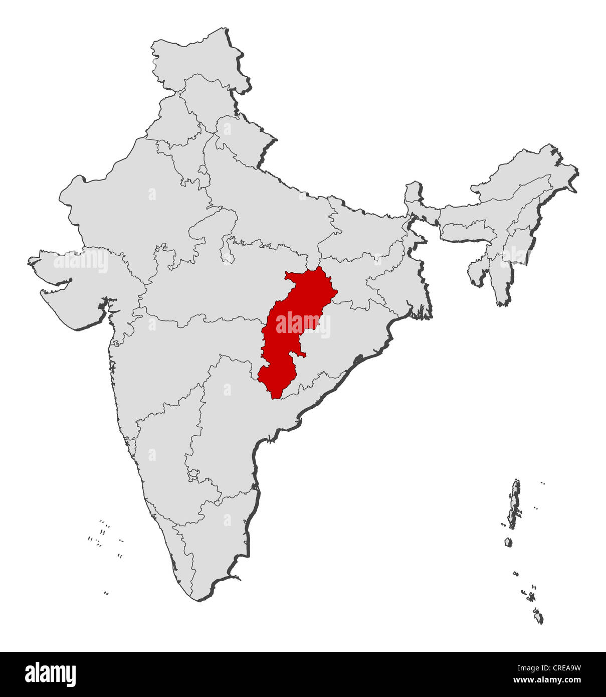 Mappa politico dell'India con i vari Stati in cui Chhattisgarh è ...