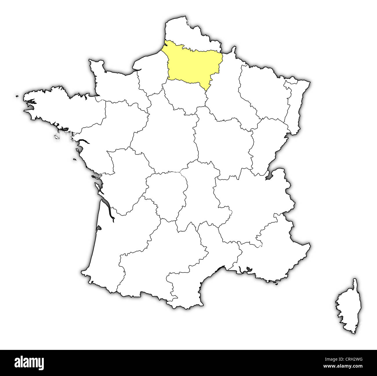 Mappa Politico della Francia con le diverse regioni dove la Piccardia è ...