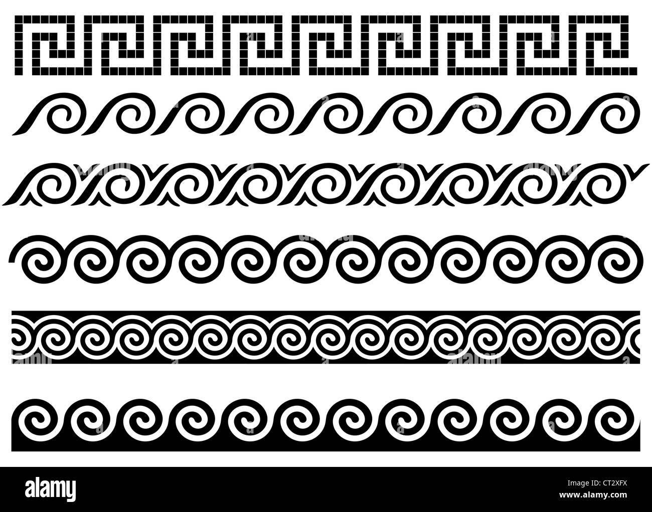 Meandro e wave. Il Greco antico confini. Set di ornamenti Foto stock ...