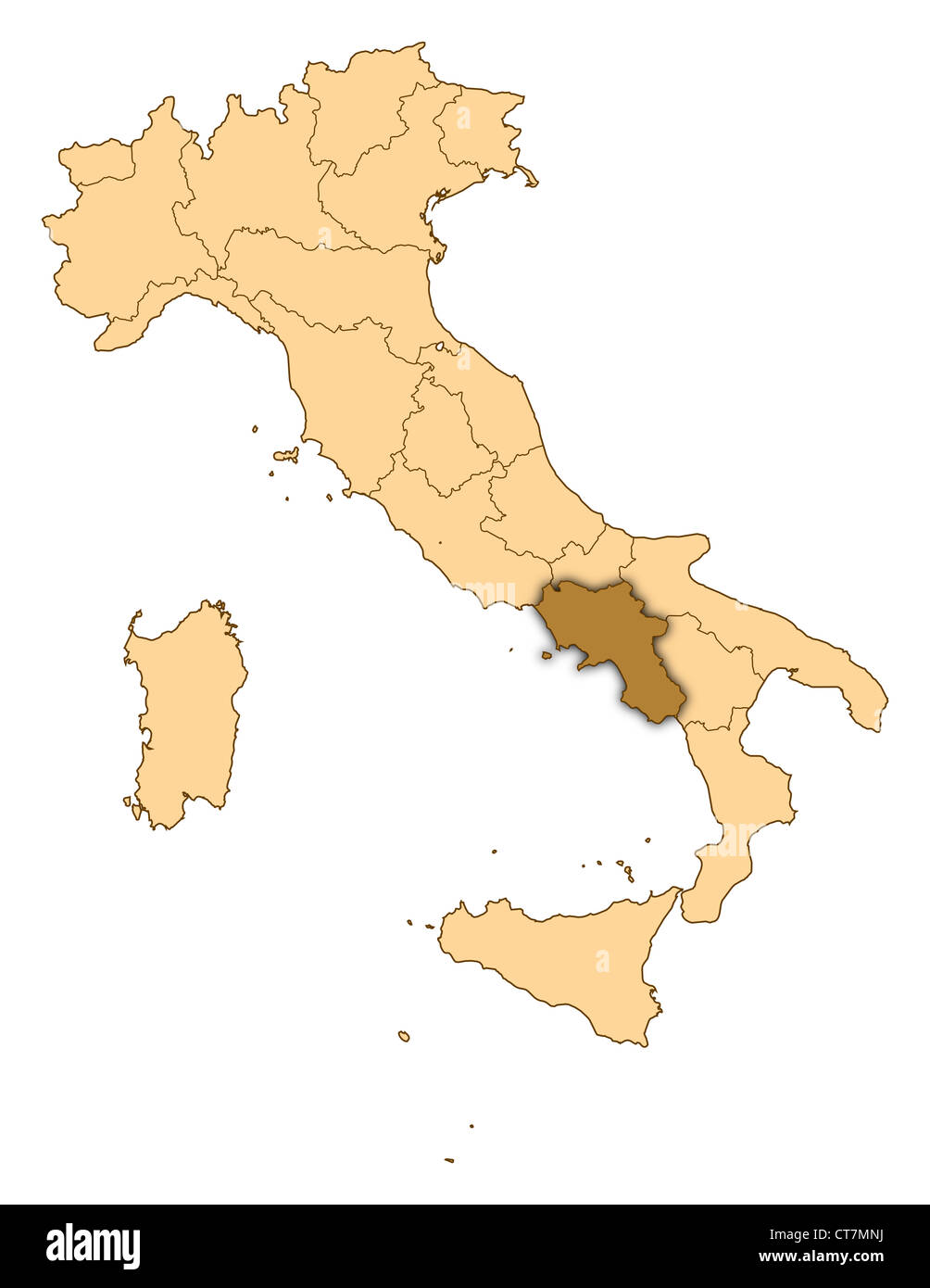 Mappa di Italia dove la Campania è evidenziata Foto stock - Alamy