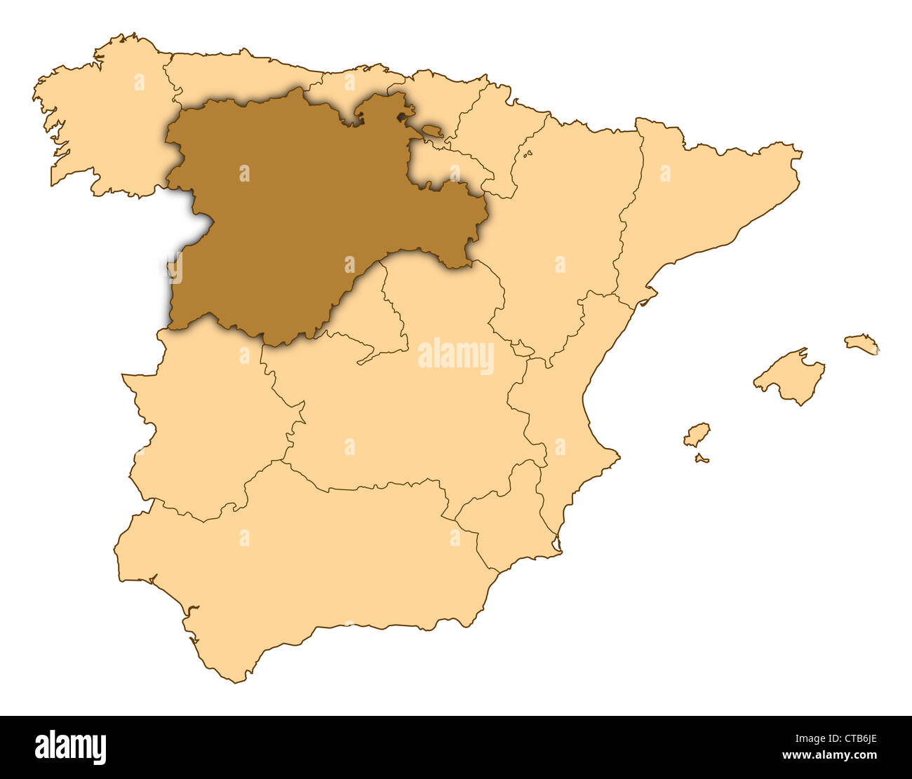 Mappa della Spagna dove Castiglia e León è evidenziata Foto stock - Alamy