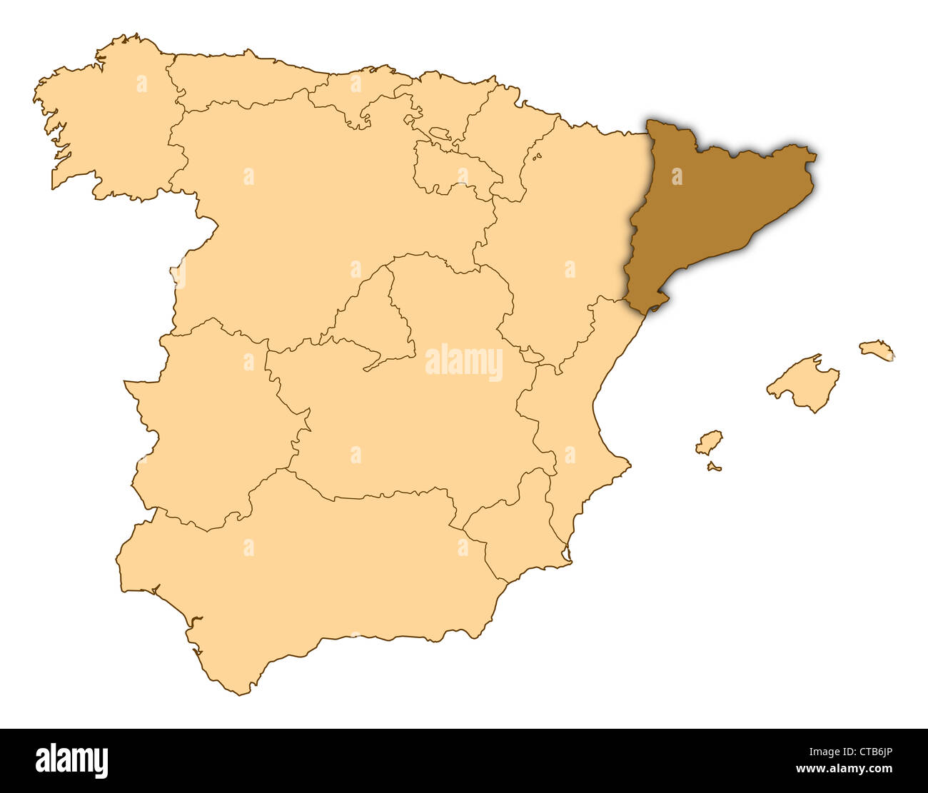 Mappa della Spagna dove la Catalogna è evidenziata Foto stock - Alamy