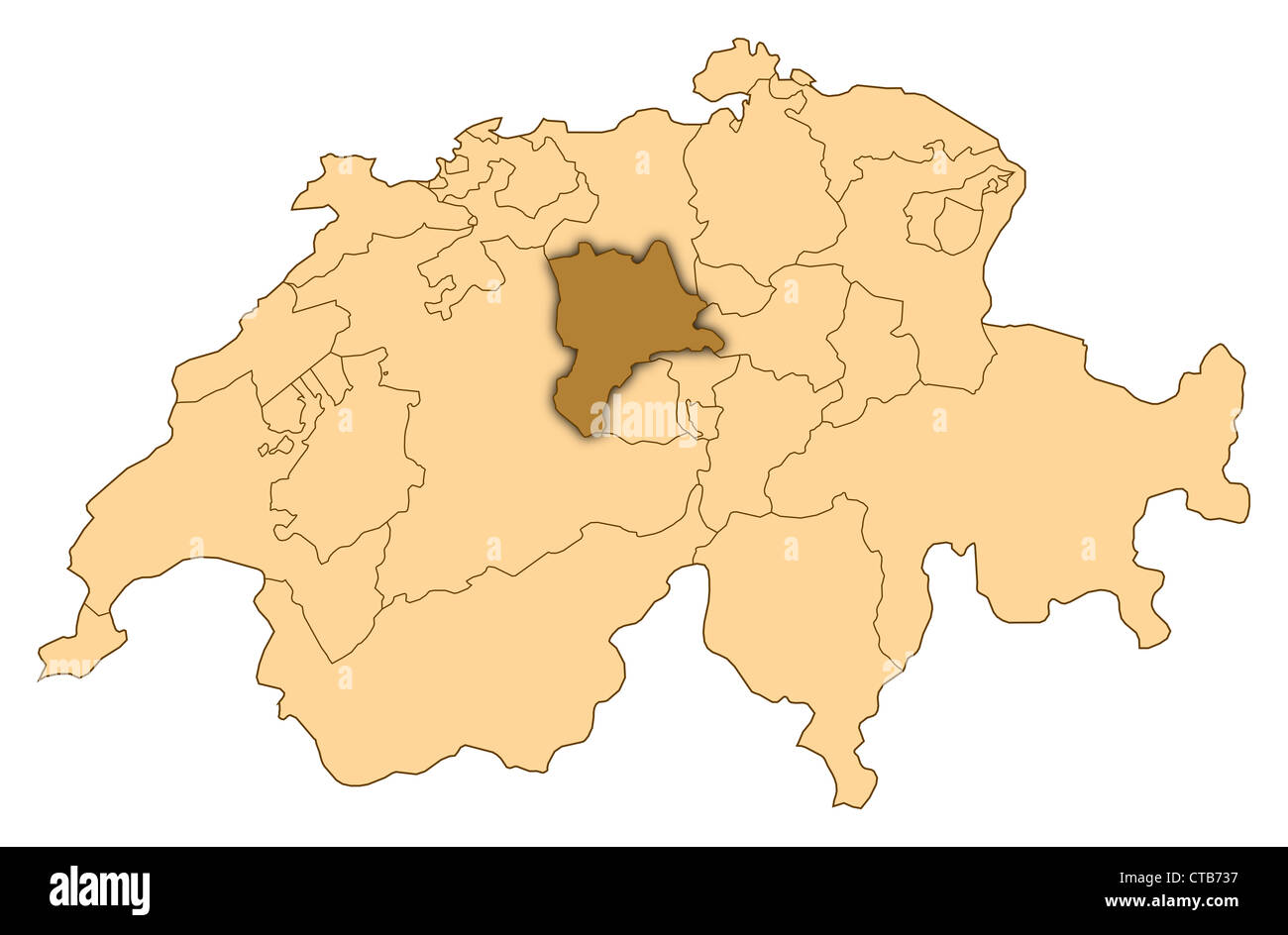 Mappa della Svizzera dove Lucerna è evidenziata Foto stock - Alamy